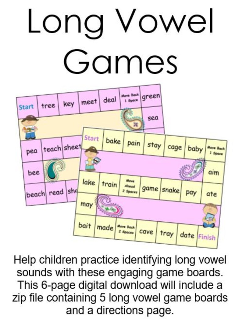 Long Vowel Games Digital Download Teacher Made Literacy Center Phonics ...