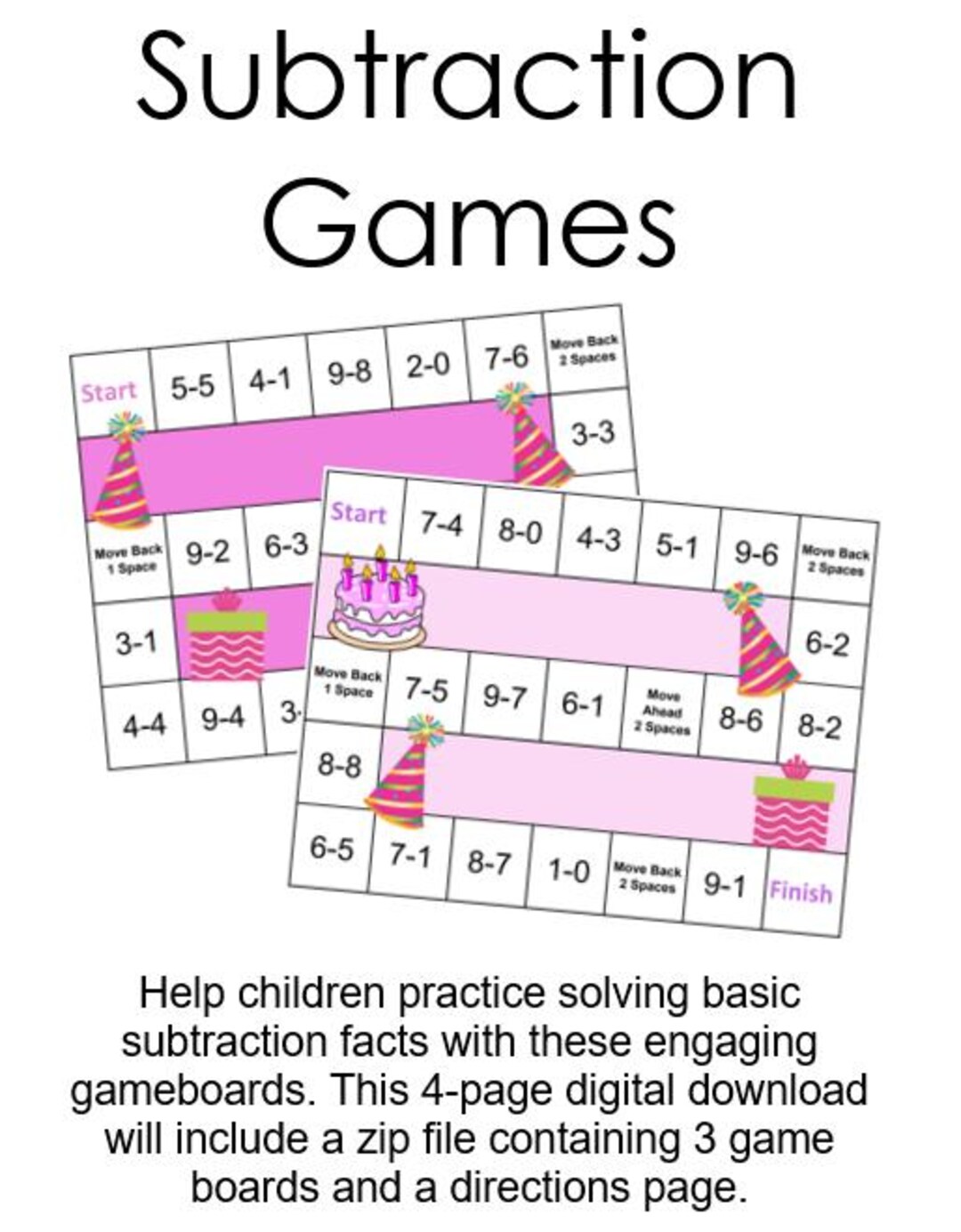 Basic Subtraction Facts Digital Download Math Games Learning Resource ...