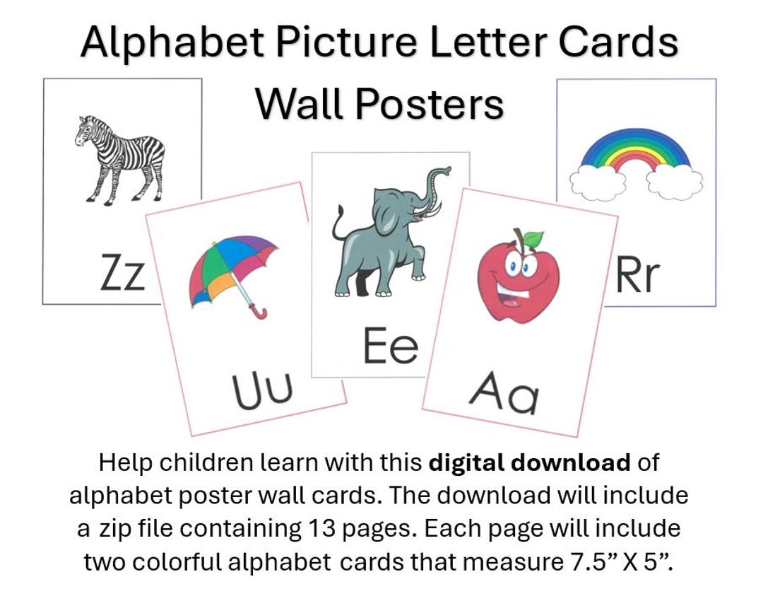 Alphabet Picture Uppercase Lowercase Letter Cards Digital Download ...