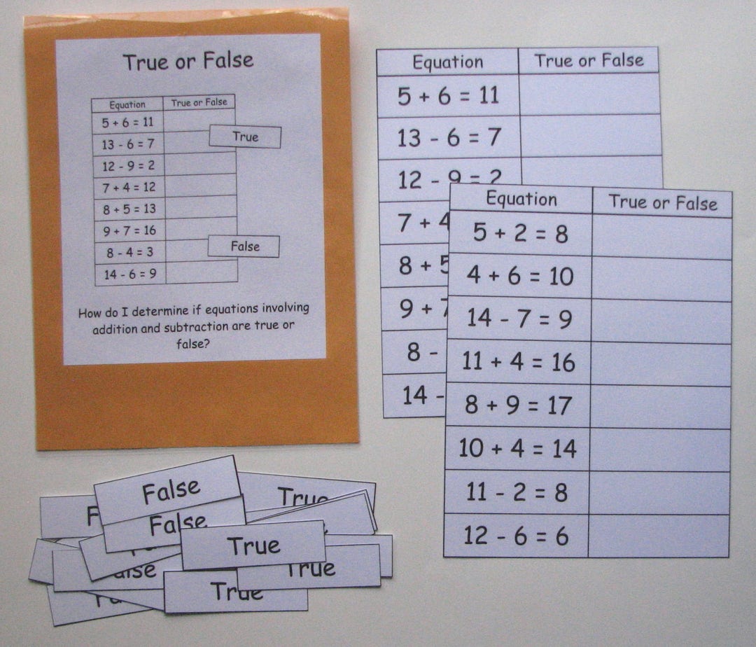 Educational Math Center Resource Game Addition Subtraction Facts True ...