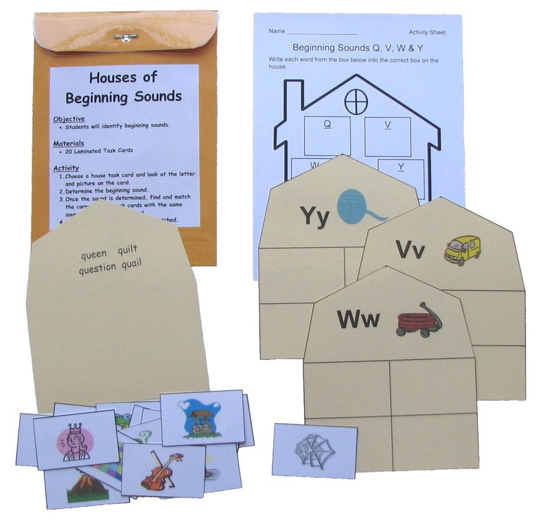 Educational Literacy Center Phonics Resource Game Beginning Sounds Q, V ...