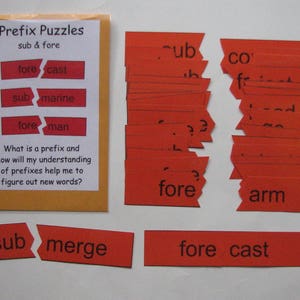 Educational Literacy Center Resource Game Prefix Puzzles Sub & Fore - Etsy