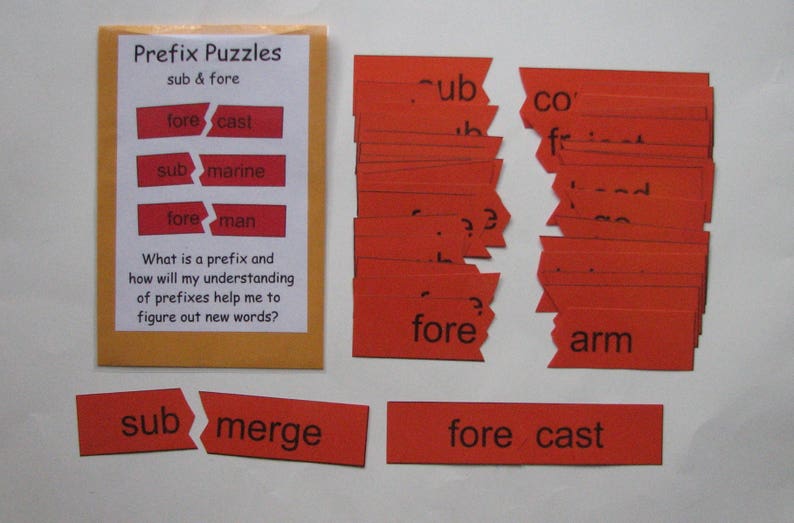Educational Literacy Center Resource Game Prefix Puzzles Sub & Fore - Etsy