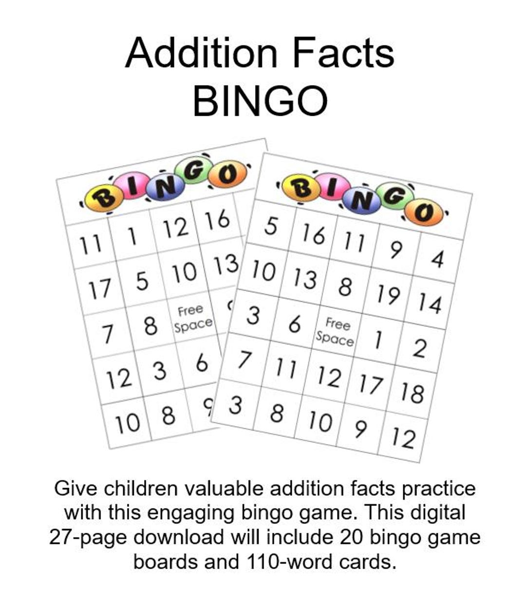 Addition Digital Download Math Basic Addition Facts BINGO Game - Etsy