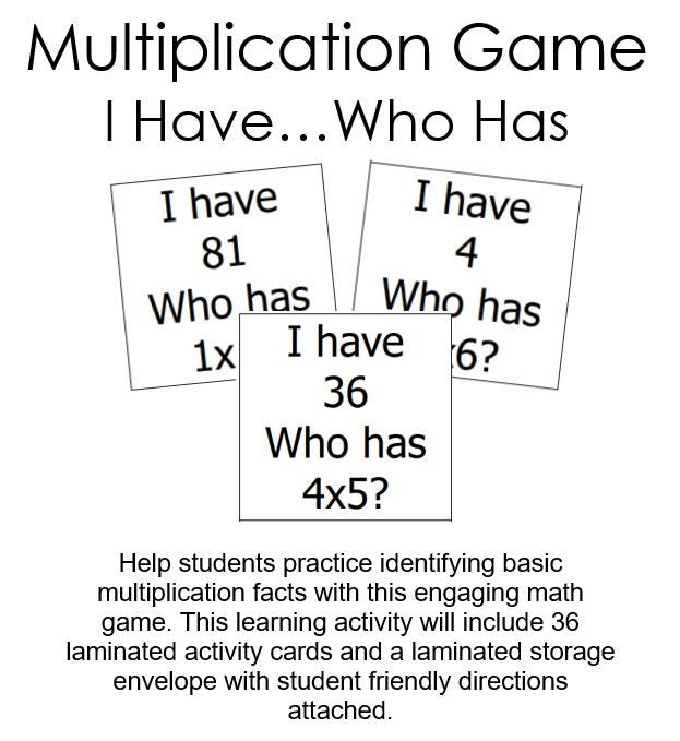 Basic Multiplication Facts Math Game Classroom Homeschool Resource ...