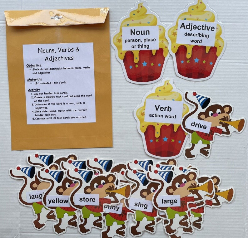 The Teacher Depot Literacy Center Resource Game Nouns Verbs Adjectives ...
