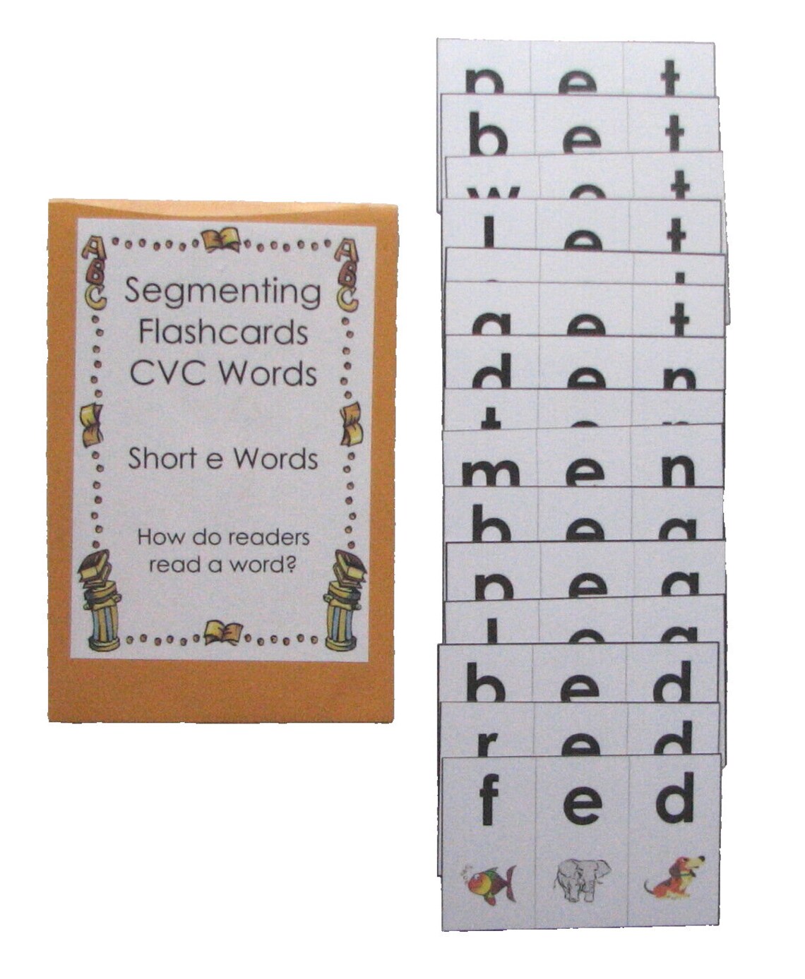 5 Educational Literacy Centers Segmenting Flashcards Short Vowel CVC ...