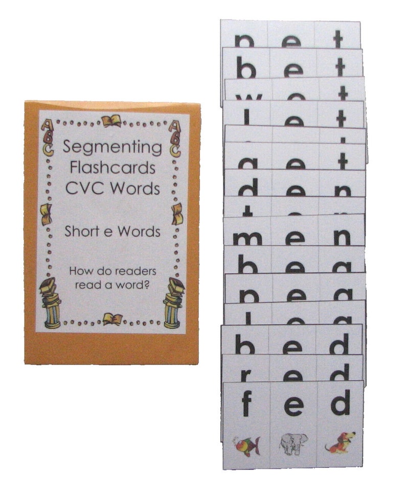 5 Educational Literacy Centers Segmenting Flashcards Short Vowel CVC ...