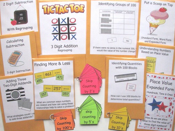 Teacher Made Math Center Learning Resource Game Adding Three Two-Digit ...