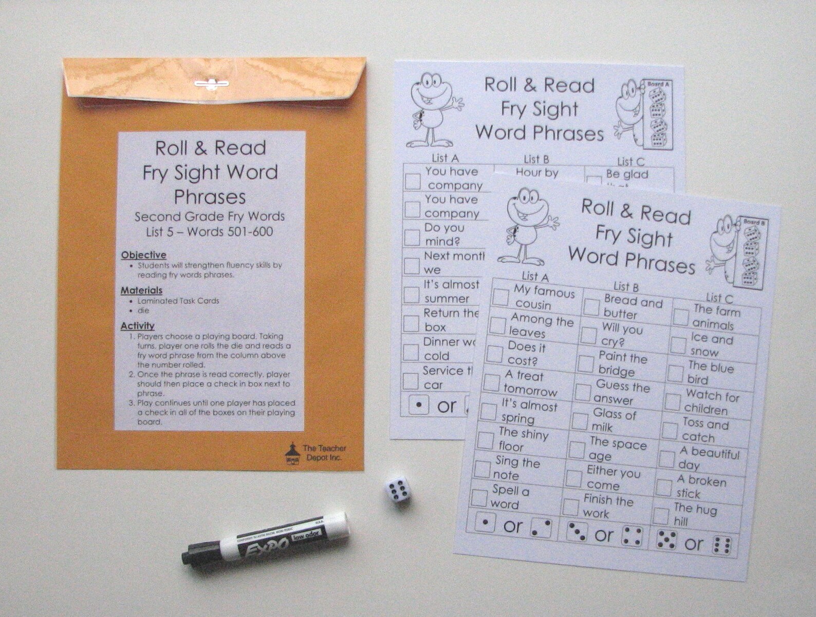 Educational Fluency Center Game Roll & Read Second Grade Fry Sight Word ...