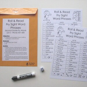 Educational Fluency Center Game Roll & Read Second Grade Fry Sight Word ...