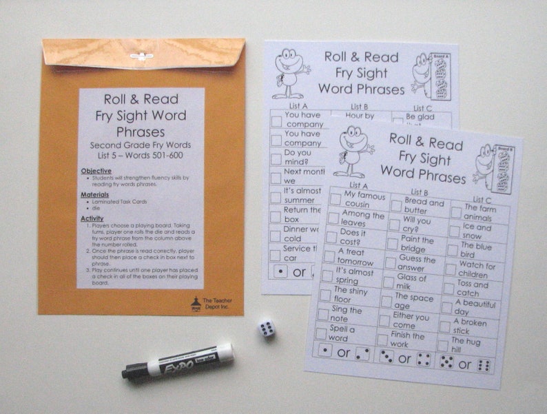 Educational Fluency Center Game Roll & Read Second Grade Fry Sight Word ...