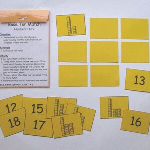 Educational Math Center Learning Resource Game Base Ten Match Numbers ...