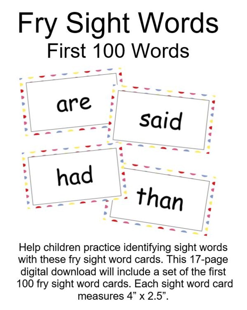 Fry Sight Word Flashcards Digital Download Teacher Made Phonics ...