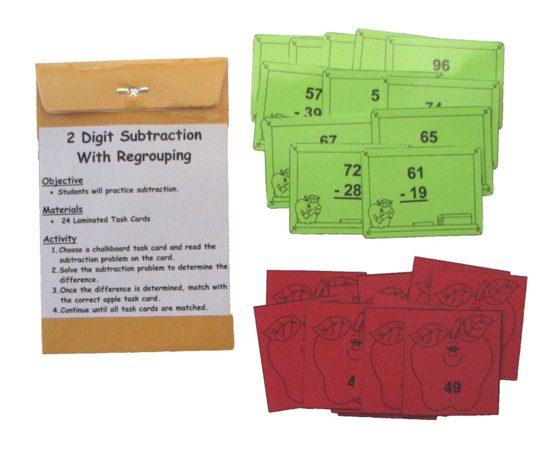 Teacher Made Math Center Learning Resource Game Two-digit Subtraction ...