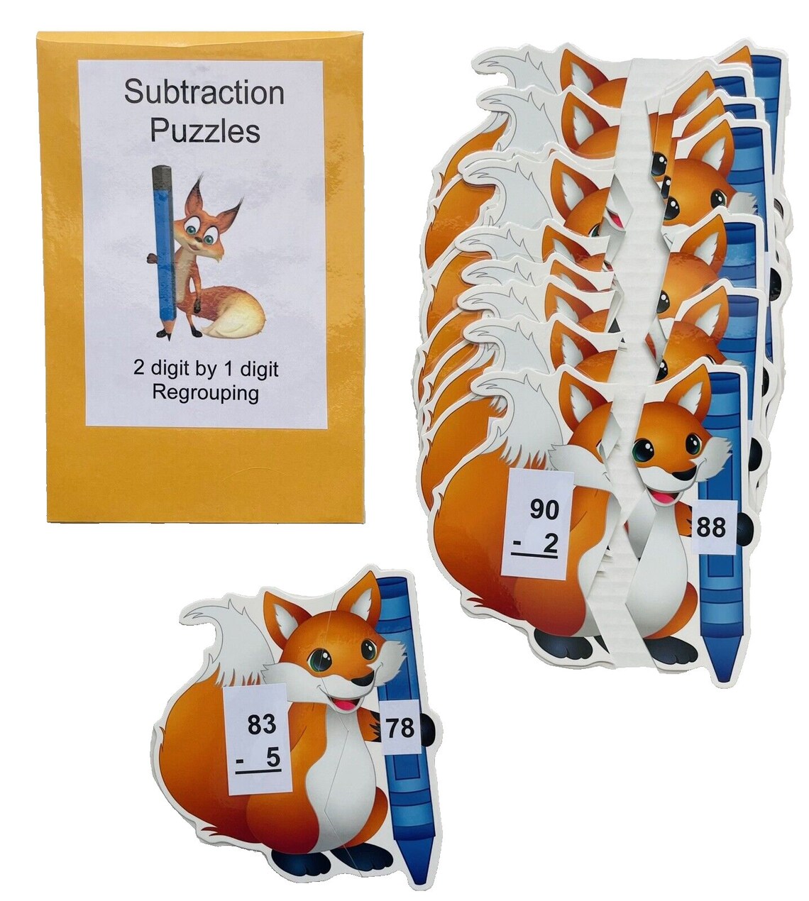 Math Center Educational Learning Resource Game Subtraction Puzzles ...
