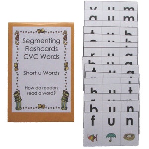 5 Educational Literacy Centers Segmenting Flashcards Short Vowel CVC ...