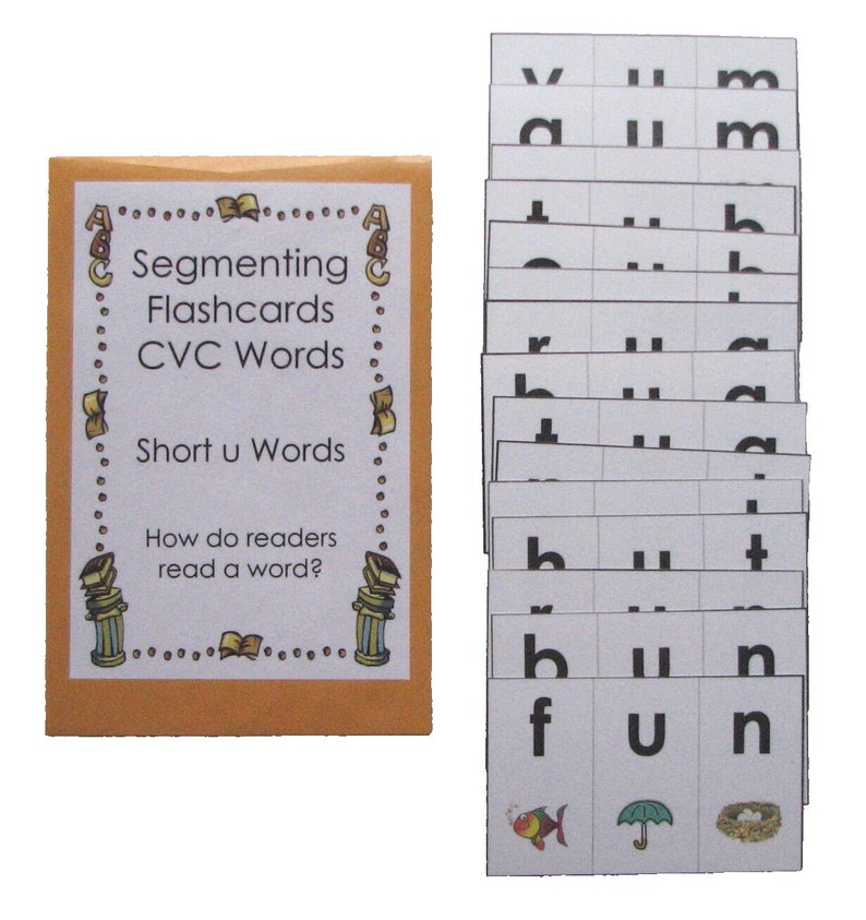 5 Educational Literacy Centers Segmenting Flashcards Short Vowel CVC ...
