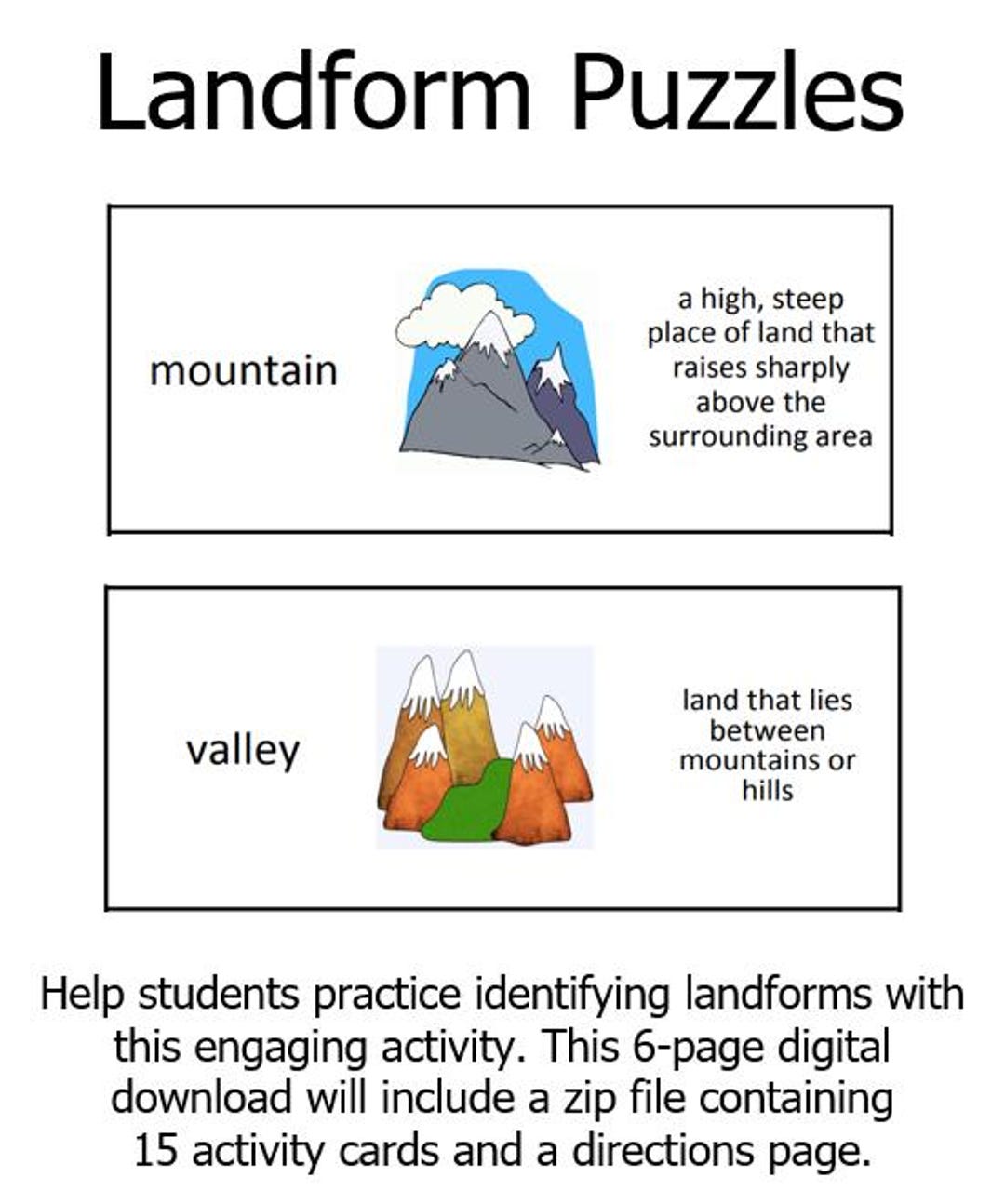 Landform Puzzles Digital Download Learning Center Activity Homeschool ...