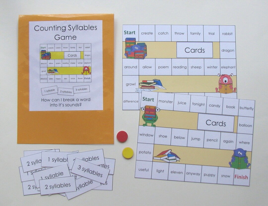 Teacher Made Literacy Center Education Resource Game Counting Syllables ...