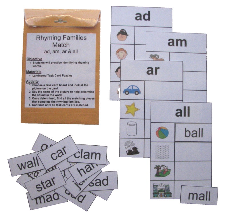 Educational Literacy Center Resource Game Rhyming Families Ad, Am, Ar ...