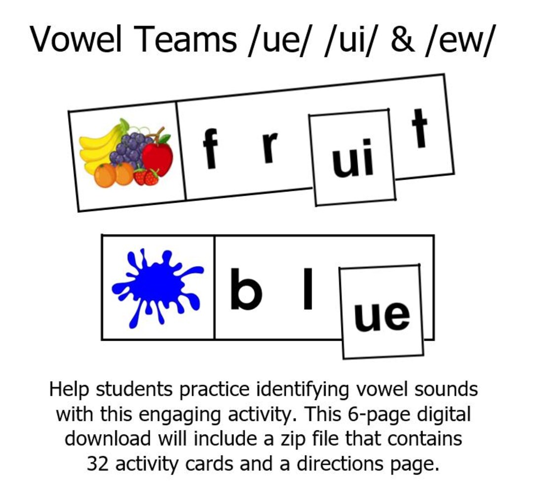 Vowel Patterns /ue/ /ui/ & /ew/ Digital Download Phonics Activity ...
