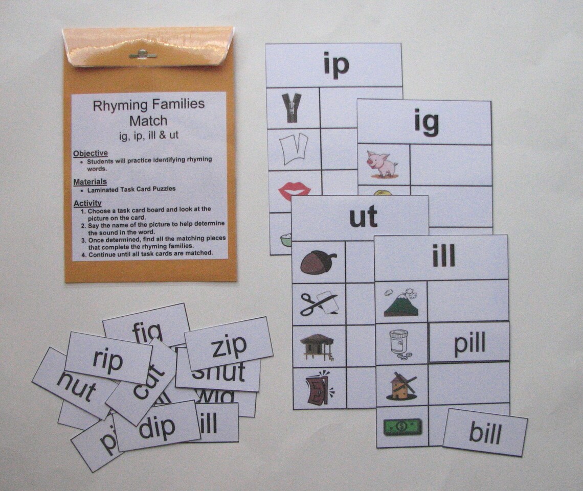 Educational Literacy Center Resource Game Rhyming Families Ig, Ip, Ill ...