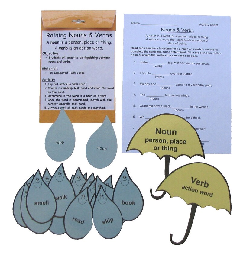 Teacher Made Literacy Center Learning Resource Game Nouns & Verbs - Etsy
