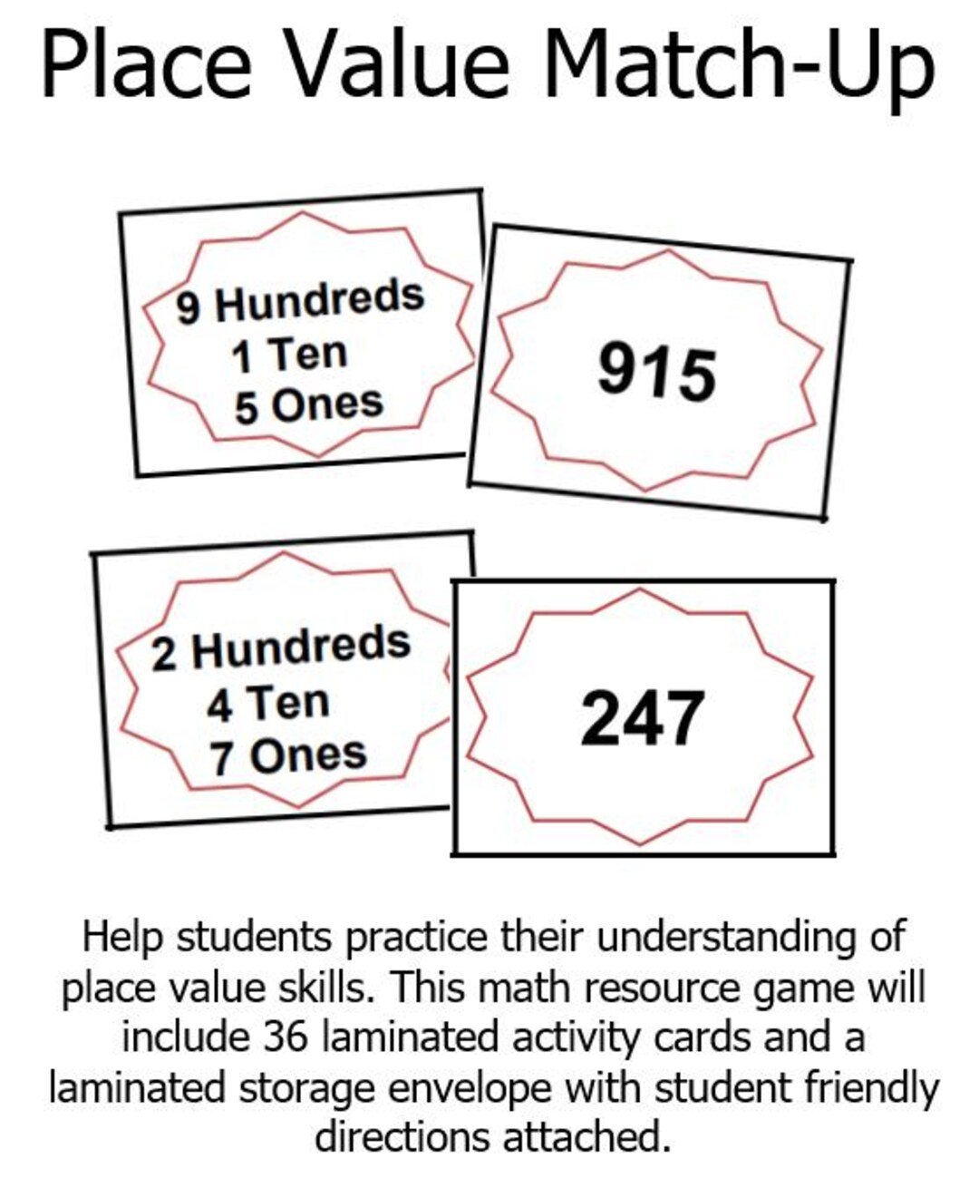 Place Value Match-up Math Center Classroom Homeschool Learning Resource ...