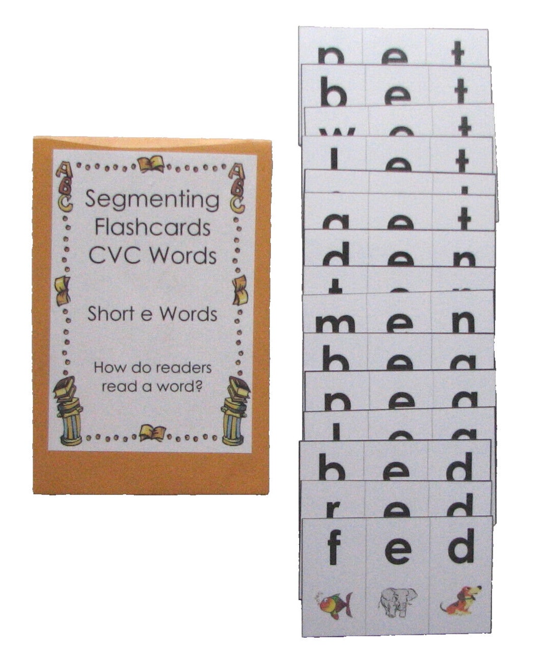 Educational Literacy Center Segmenting Flashcards Short Vowel E CVC ...