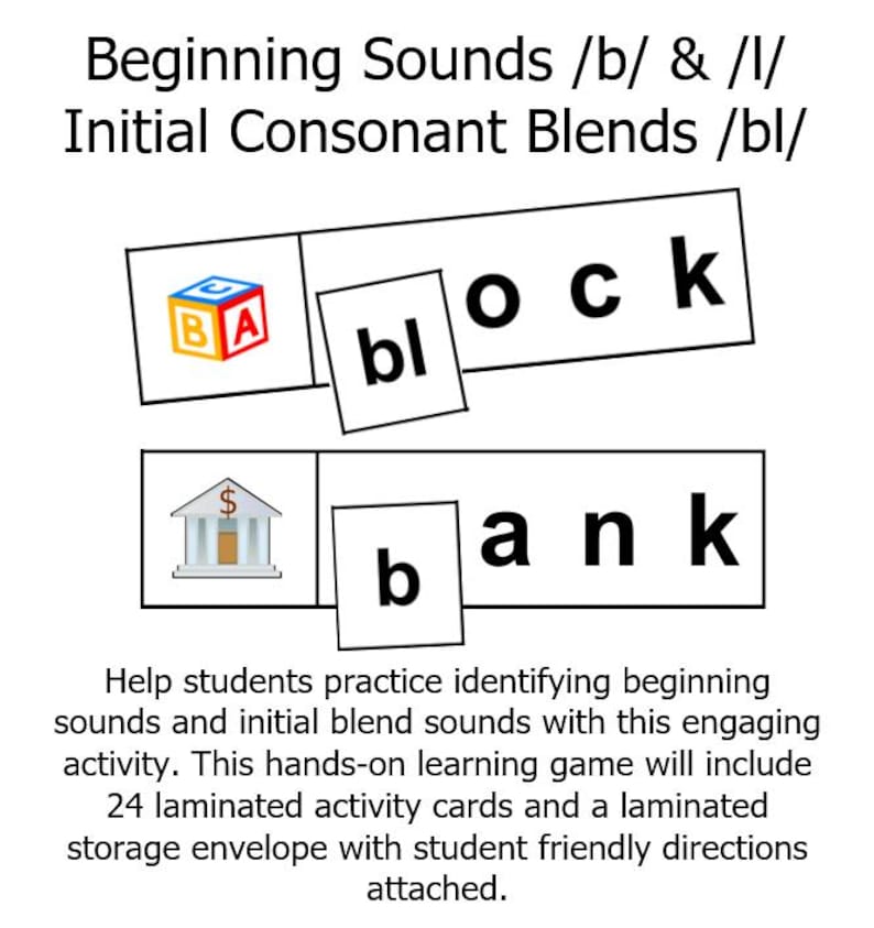 Beginning Sounds B, L & Blends Bl Teacher Made Literacy Phonics Center ...