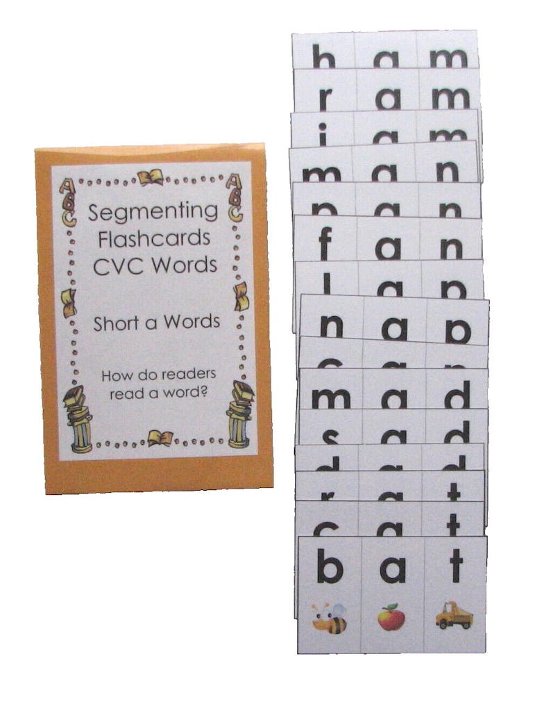 5 Educational Literacy Centers Segmenting Flashcards Short Vowel CVC ...