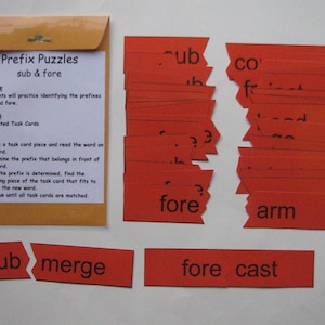 Educational Literacy Center Resource Game Prefix Puzzles Sub & Fore - Etsy