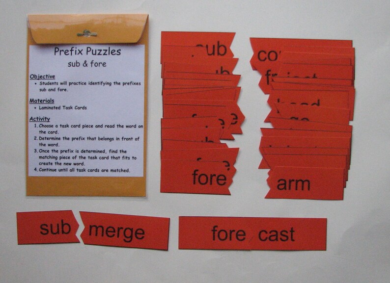 Educational Literacy Center Resource Game Prefix Puzzles Sub & Fore - Etsy