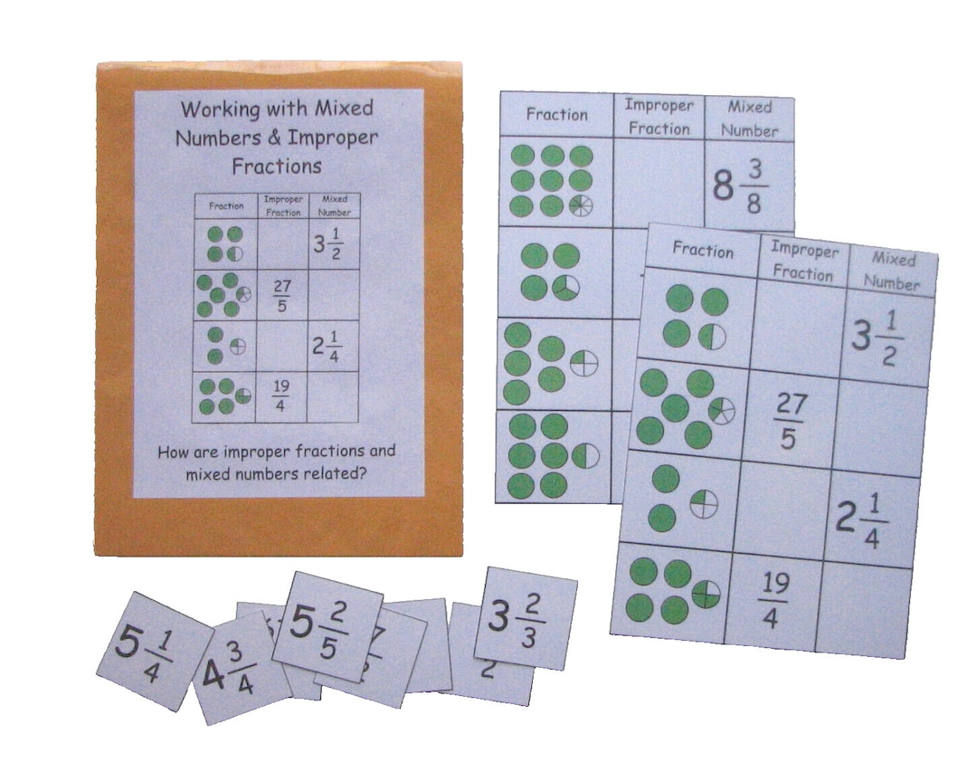 Educational Math Center Game Working With Mixed Numbers & Improper ...