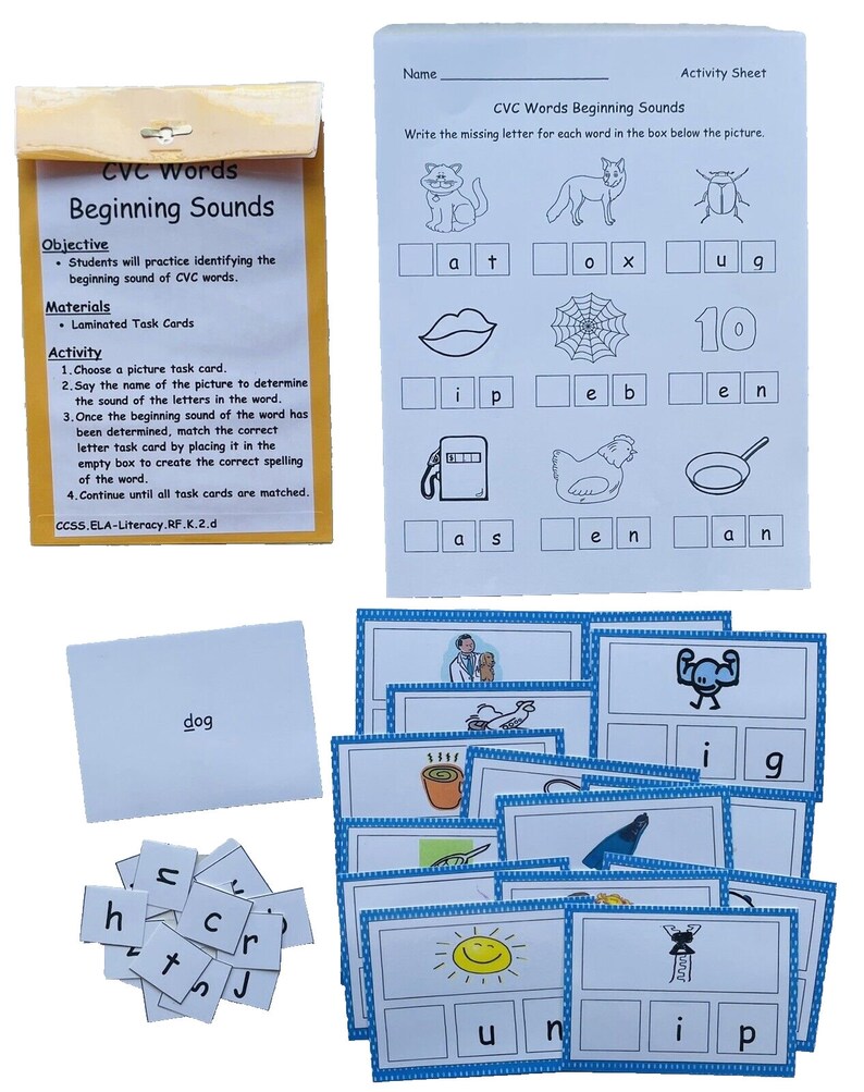 Educational Literacy Center Learning Resource Game CVC Words Beginning ...