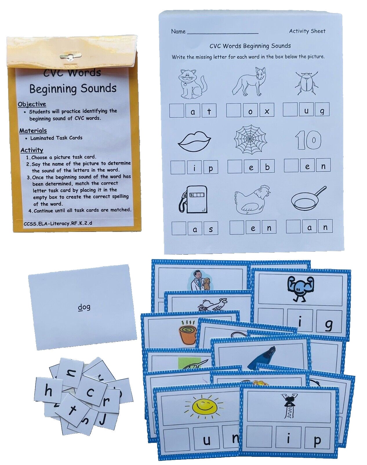 Educational Literacy Center Learning Resource Game CVC Words Beginning ...