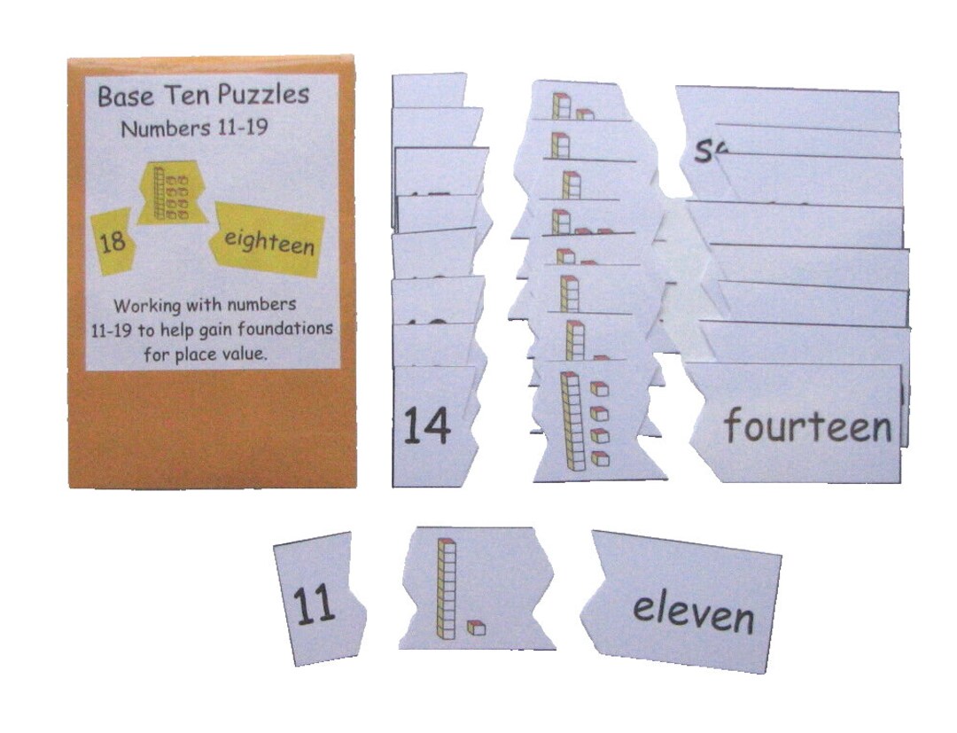 Educational Math Center Learning Game Base Ten Puzzles Numbers 11-19 - Etsy