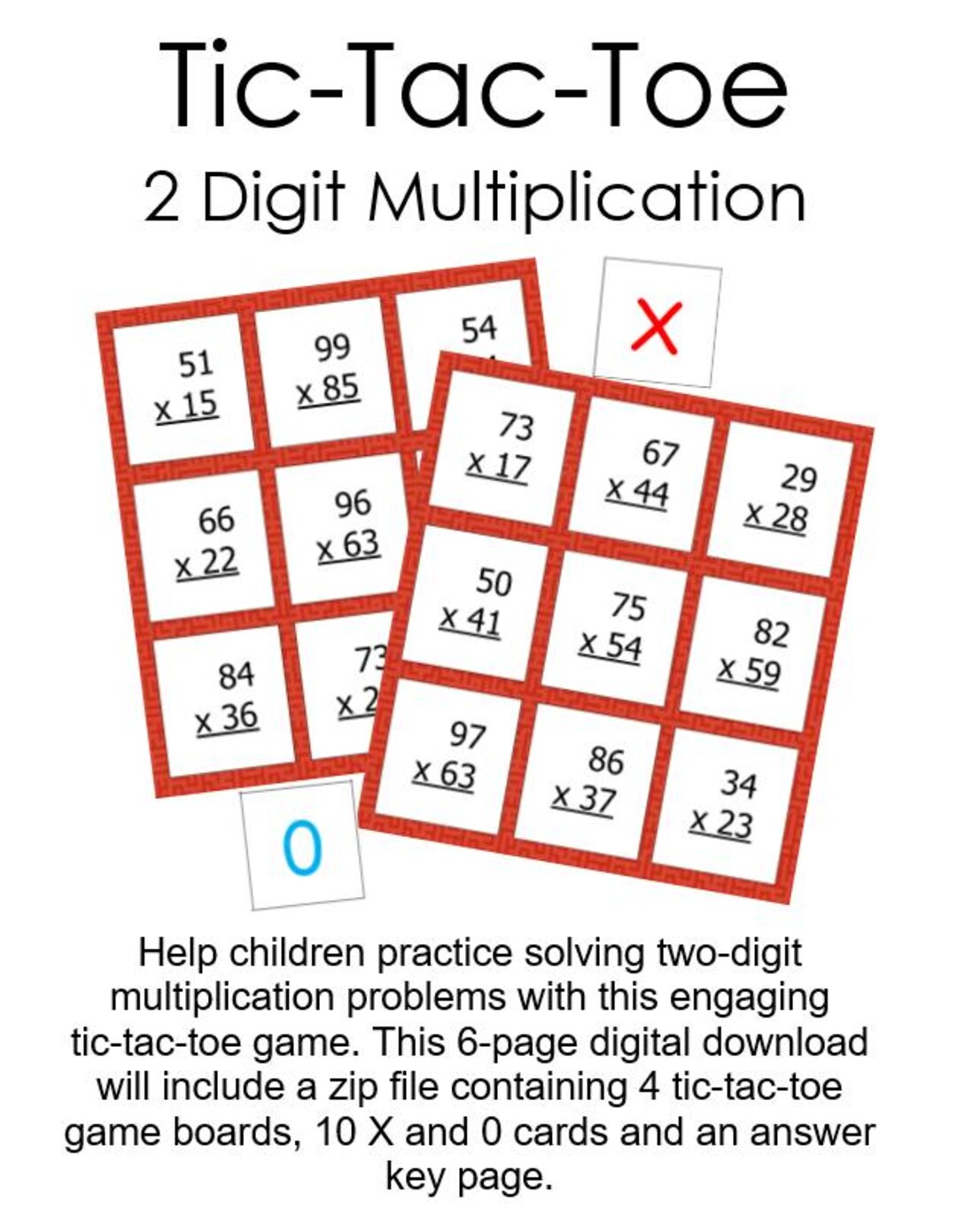 2 Digit Multiplication Digital Download Math Tic-tac-toe Game - Etsy