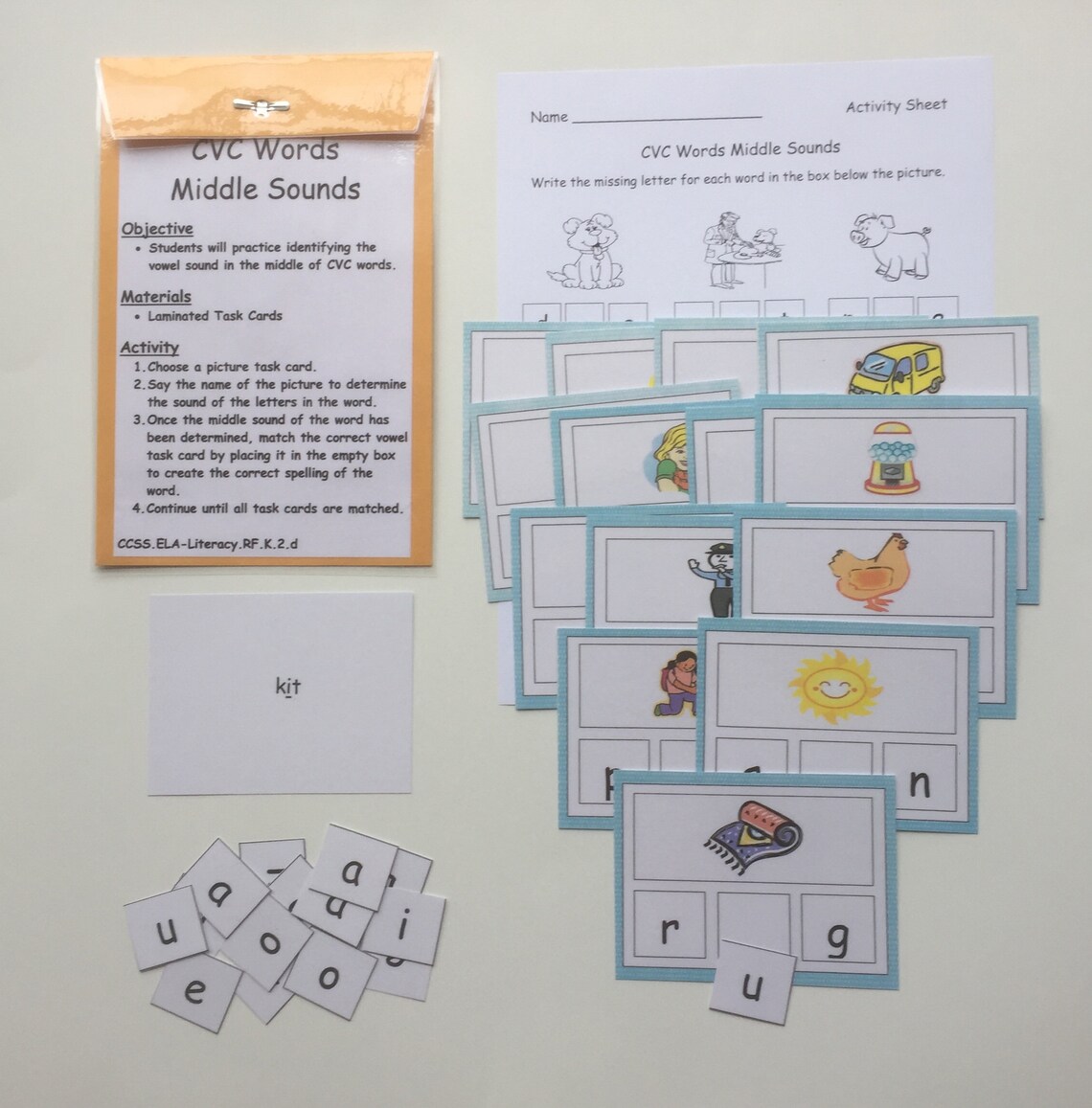 Educational Literacy Center Resource Learning Game CVC Words Middle ...