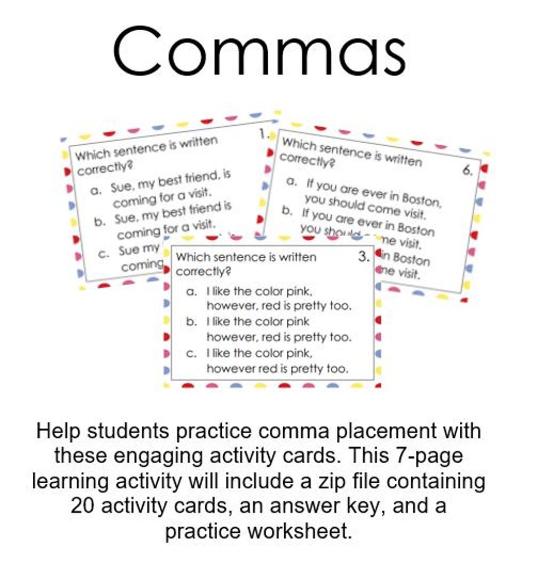 Commas Digital Download Teacher Made Grammer Activity Game - Etsy