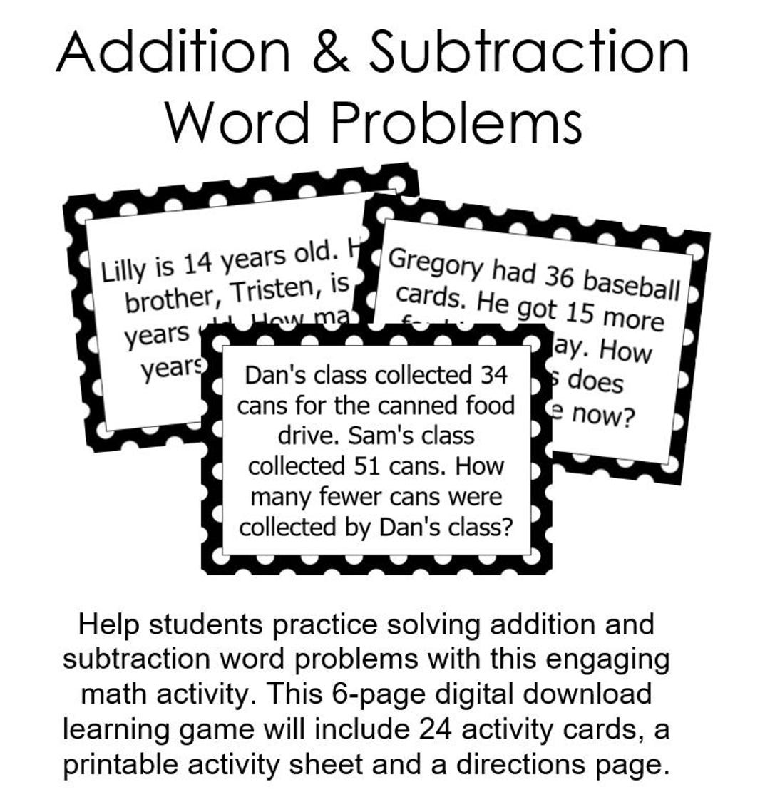 Addition Subtraction Word Problems Digital Download Teacher Made Math ...