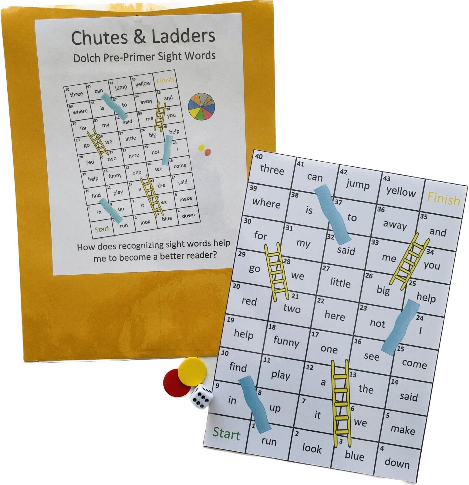 Educational Learning Resource Game Dolch Pre-primer Sight Words Chutes ...