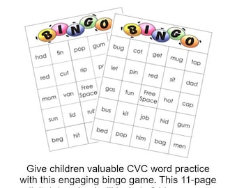 CVC Words Bingo, CVC Bingo, Printable Bingo Cards, Bingo Game Download ...
