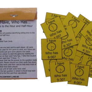 Educational Math Center Learning Resource Game Telling Time Hour & Half ...