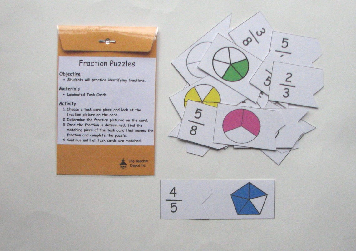 Educational Math Center Learning Resource Game Fraction Puzzles - Etsy