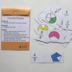 Educational Math Center Learning Resource Game Fraction Puzzles - Etsy