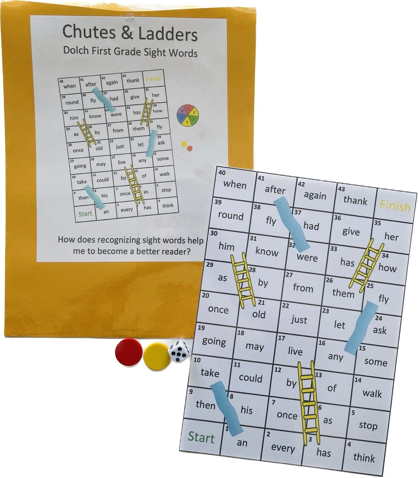 Educational Activity Game Dolch First Grade Sight Word Chutes & Ladders ...