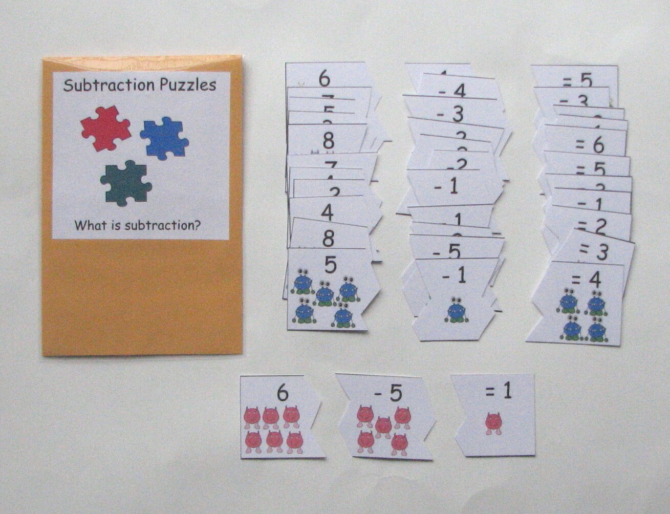 Educational Math Center Learning Resource Game Subtraction Puzzles - Etsy