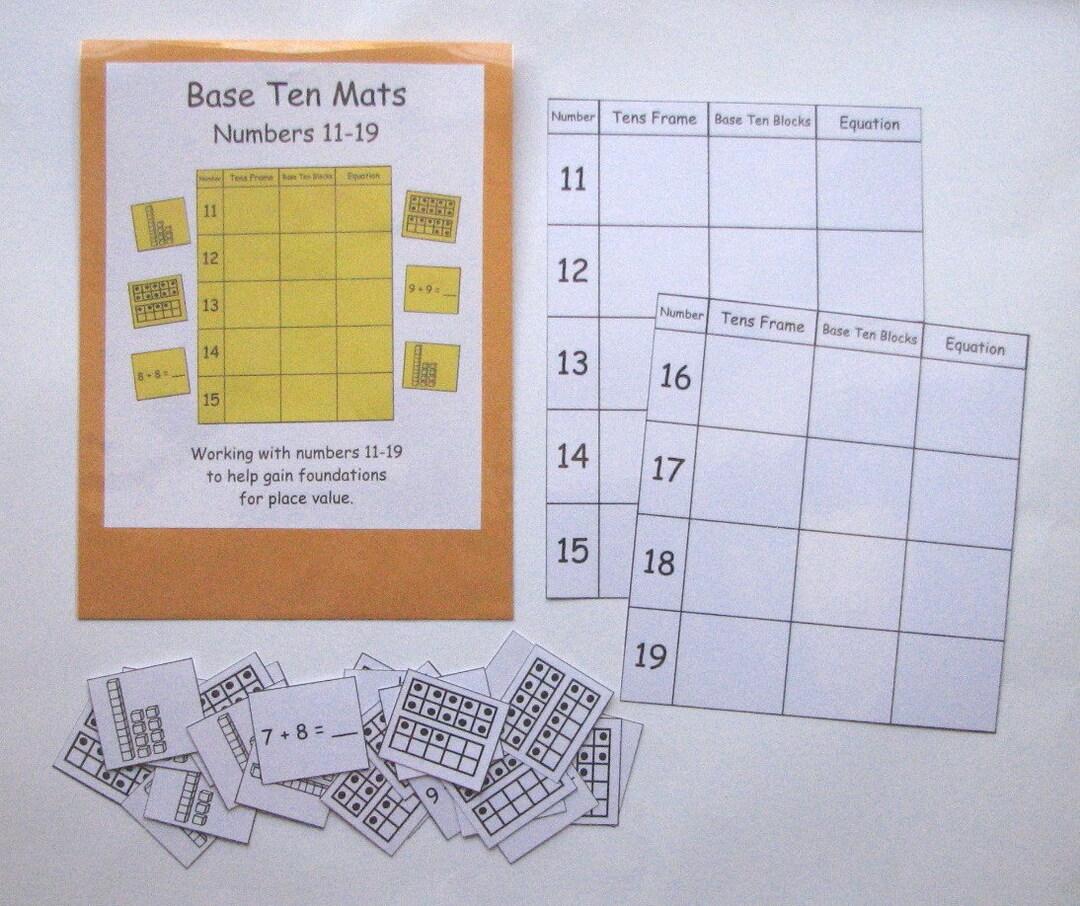 Educational Math Center Learning Resource Game Base Ten Mats Numbers 11 ...